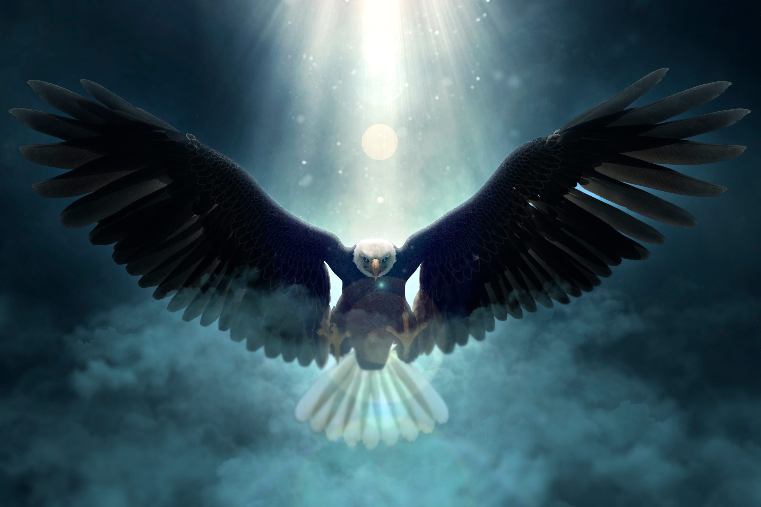 Bald eagle flying over the clouds 3d illustration | SpiritHeal Institute